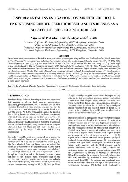 Experimental Investigations On Air Cooled Diesel Engine Using Rubber
