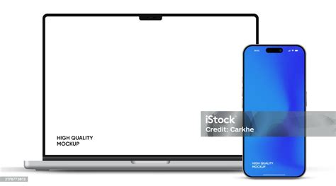 현대 노트북 모형 전면 보기 및 스마트폰 모형 고품질 흰색 배경에 격리되어 있습니다 Ui Ux 앱용 노트북 모형 및 전화 장치 모형 0명에 대한 스톡 벡터 아트 및 기타
