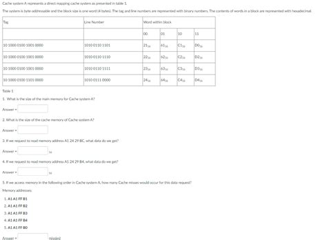 Solved What Is The Size Of The Main Memory For Cache Chegg Com