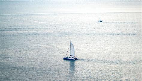 Minimal Sailboat Yacht Is Saling On The Calm Sea Shoot This Image From