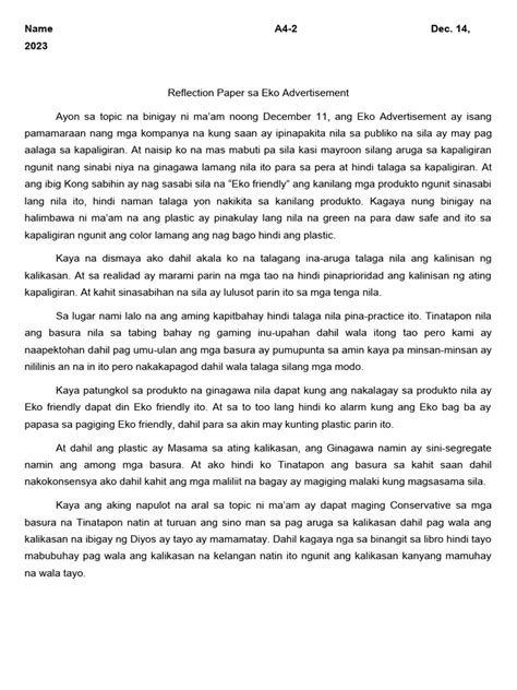 Reflection Sa Lecture Pdf