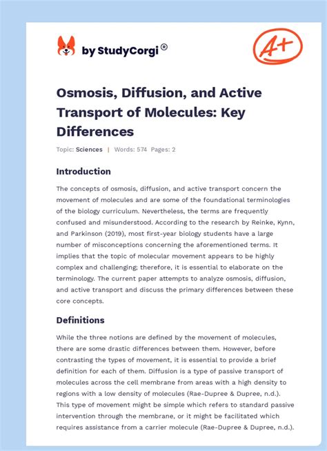 Osmosis Diffusion And Active Transport Of Molecules Key Differences