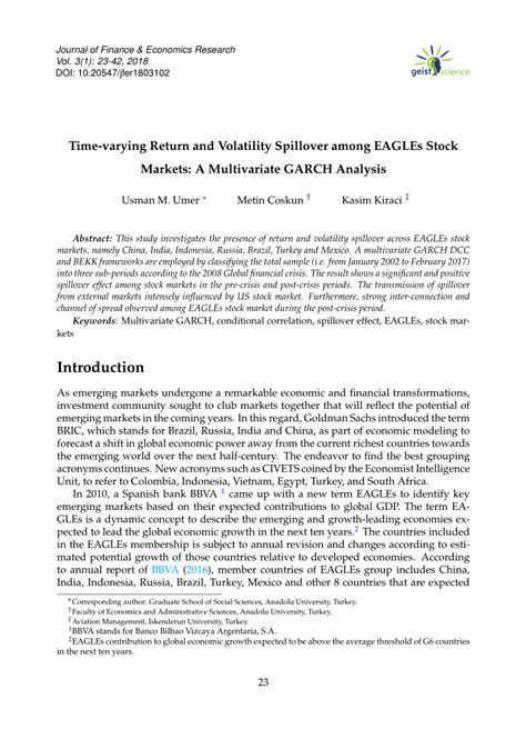 Pdf Time Varying Return And Volatility Spillover Among Eagles Stock Markets A Multivariate