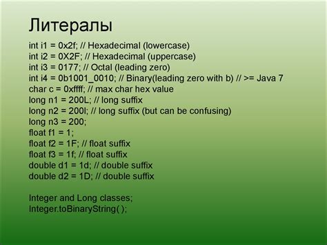 Java Типы данных операторы литералы презентация онлайн