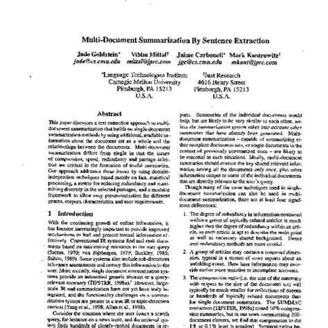 multi document summarization by sentence extraction acl anthology