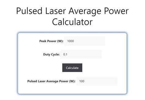 Pulsed Laser Average Power Calculator Savvy Calculator