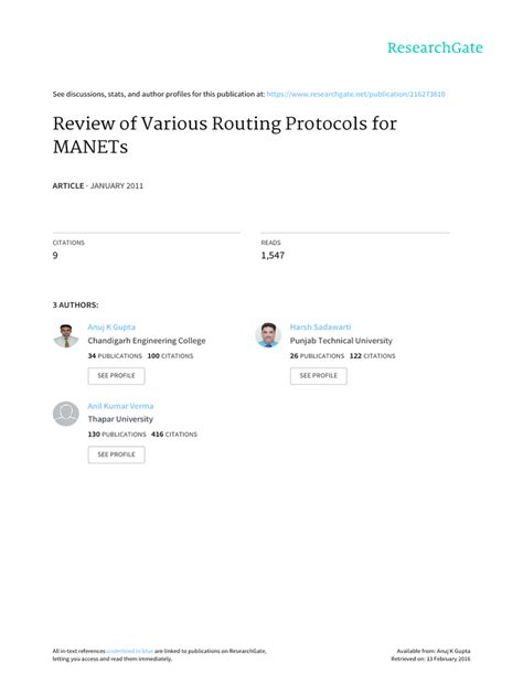 Review Of Various Routing Protocols For Manets Pdf Routing Wireless Ad Hoc Network