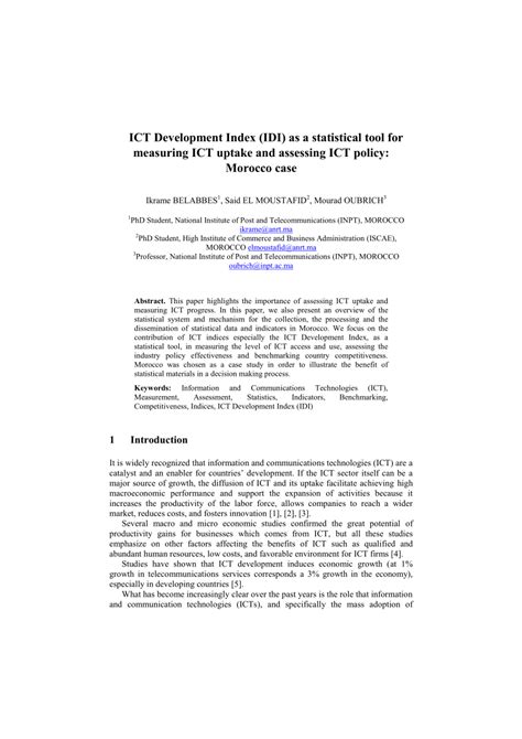 PDF ICT Development Index IDI As A Statistical Tool For Measuring ICT Uptake And Assessing