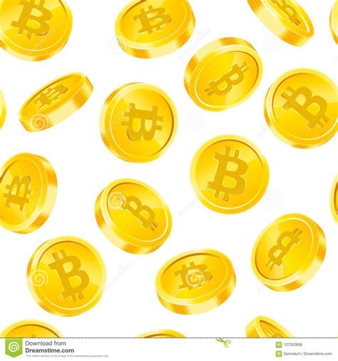 Vector Seamless Pattern With Bitcoin Gold Coins In Different Angles Isolated On White Background