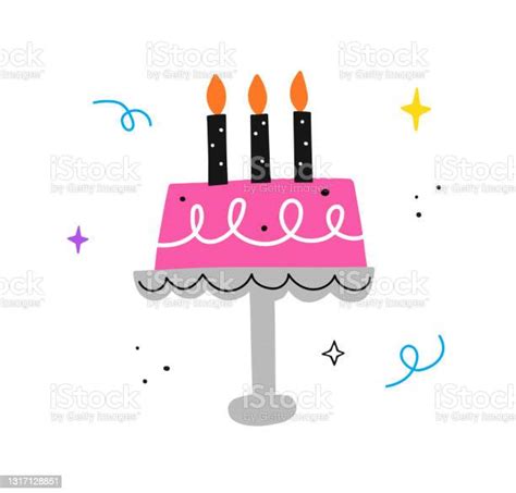 촛불 생일 케이크 기념일 벡터 핸드 그린 일러스트 는 인사말 카드 엽서 템플릿 디자인입니다 귀여운에 대한 스톡 벡터 아트 및 기타 이미지 Istock
