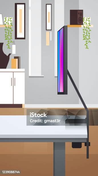 데스크톱 컴퓨터 모니터 사무실 작업장 현대 캐비닛 인테리어 수직 가구에 대한 스톡 벡터 아트 및 기타 이미지 가구 날씬한 다중 색상 Istock