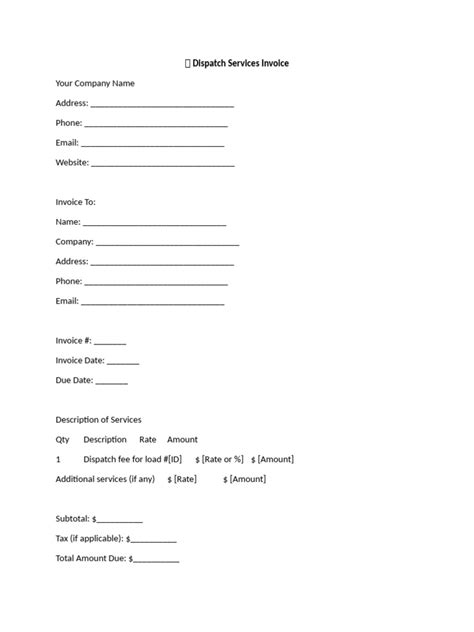 Dispatch Services Invoice Pdf