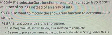 Solved Modify The Selectionsort Function Presented In