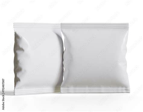 Blank Plastic Snack Bag Mockup White Potato Chips Container 3d