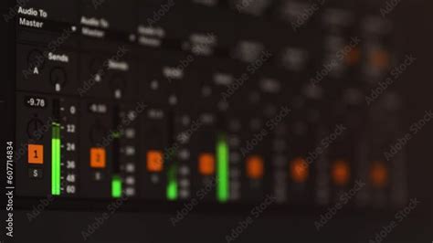 Digital Audio Volume Level Meters Music Production Close Up Stock