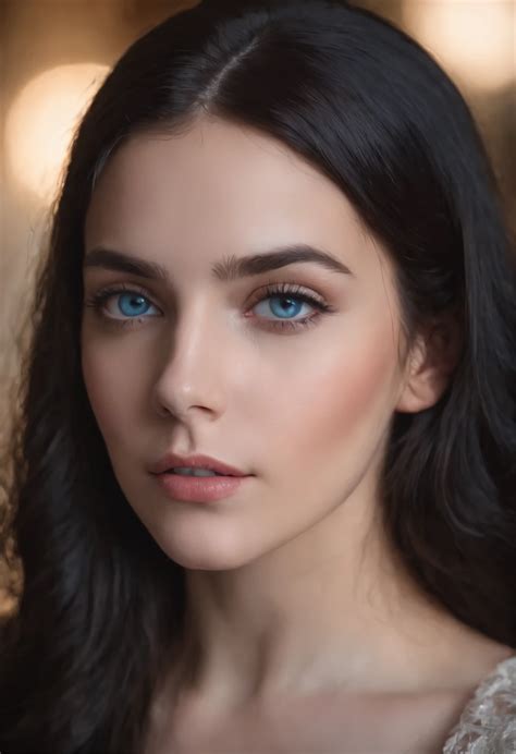 Un Primer Plano De Una Mujer Con Cabello Largo Y Negro Y Ojos Azules