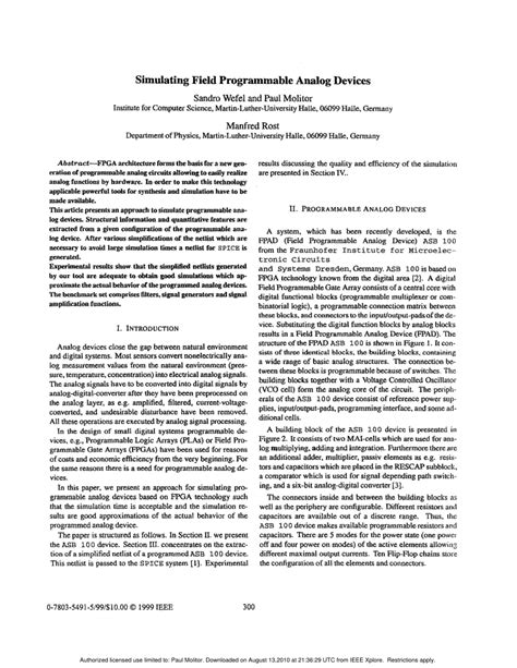 Pdf Simulating Field Programmable Analog Devices