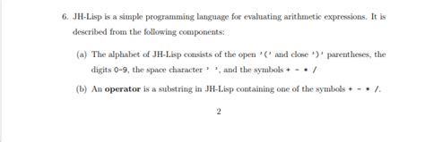 Solved JH Lisp Is A Simple Programming Language For Chegg