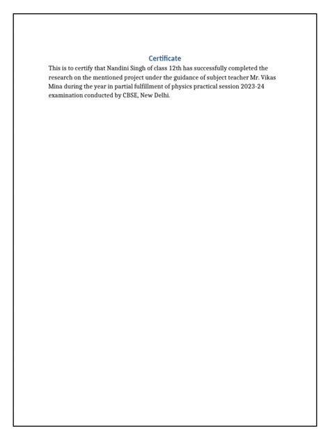 Project Certificate Pdf