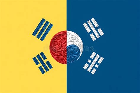 South Korean Flag Waving In The Wind Featuring Taegeuk Symbol Stock