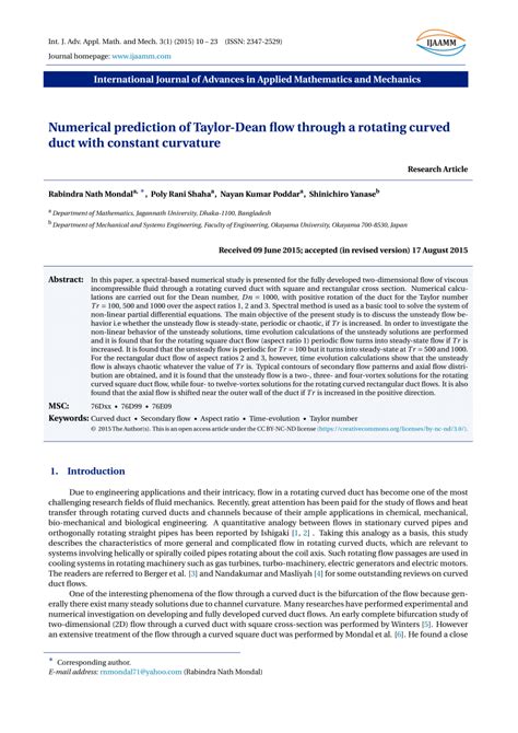 Pdf Numerical Prediction Of Taylor Dean Flow Through A Rotating Curved Duct With Constant