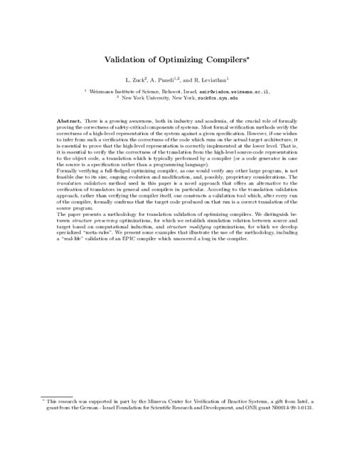 Pdf Validation Of Optimizing Compilers