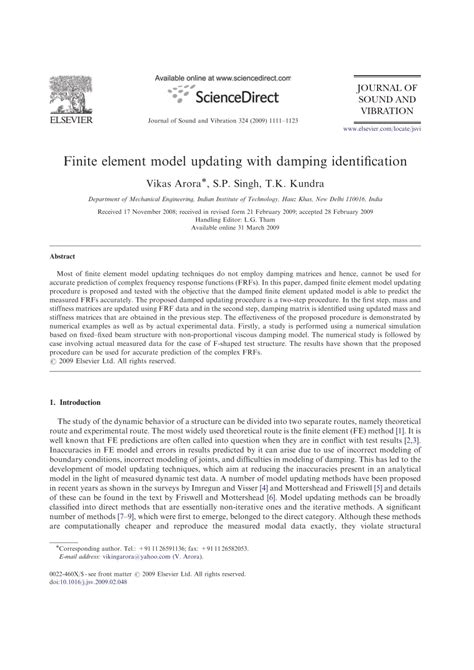 Pdf Finite Element Model Updating With Damping Identification