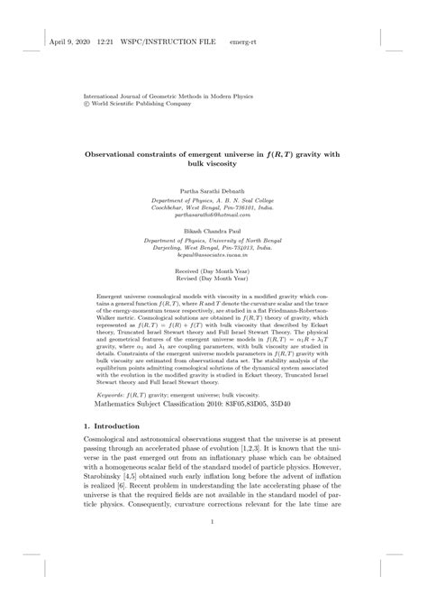 Pdf Observational Constraints Of Emergent Universe In F R T