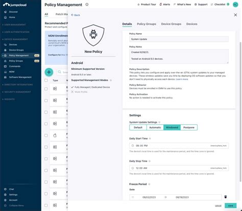 Create An Android System Updates Policy JumpCloud