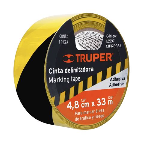 Rollo De 33 M De Cinta Delimitadora Amarilla Negro Truper Cintas De
