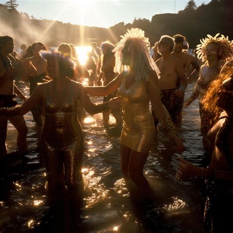 Premium Ai Image People Dancing In The Water With The Sun Shining On