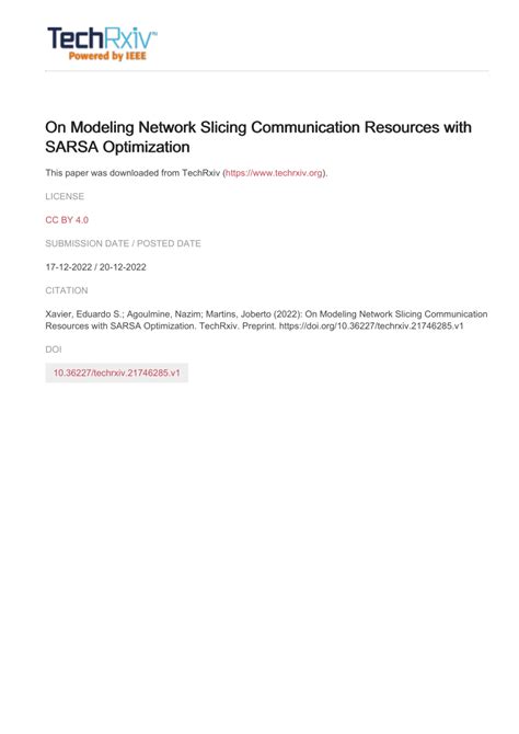 Pdf On Modeling Network Slicing Communication Resources With Sarsa