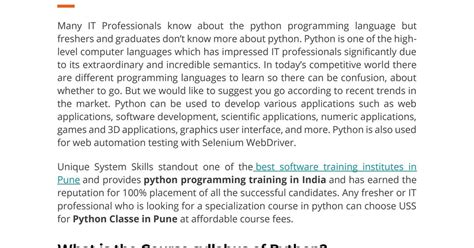 Python Training By Uniquesystemskills Issuu