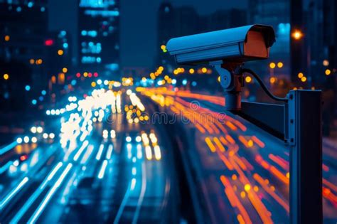 Security Camera Monitoring Nighttime City Traffic Stock Illustration