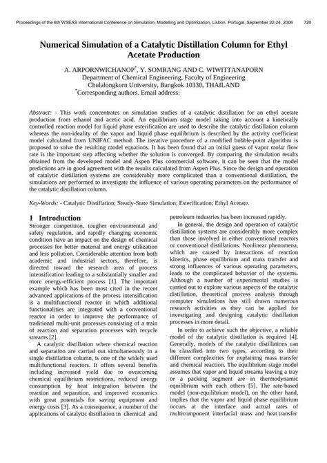pdf numerical simulation of a catalytic distillation column · pdf