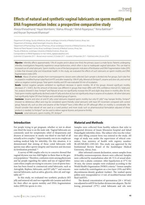 Pdf Effects Of Natural And Synthetic Vaginal Lubricants On Sperm Motility And Dna
