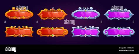 Medieval Rpg Game Ui Button Frame Isolated Gold Silver Metal Border In Red And Purple