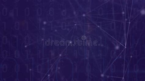 Animation Of Network Of Connections And Binary Coding Over Blue