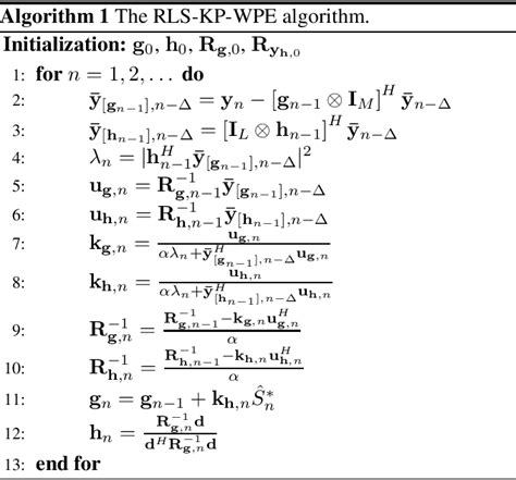 table 1 from a bilinear framework for adaptive speech dereverberation