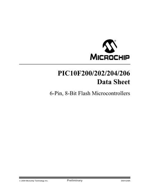 Pic10f200202204206 6 Pin 8 Bit Flash Microcontrollers Microchip
