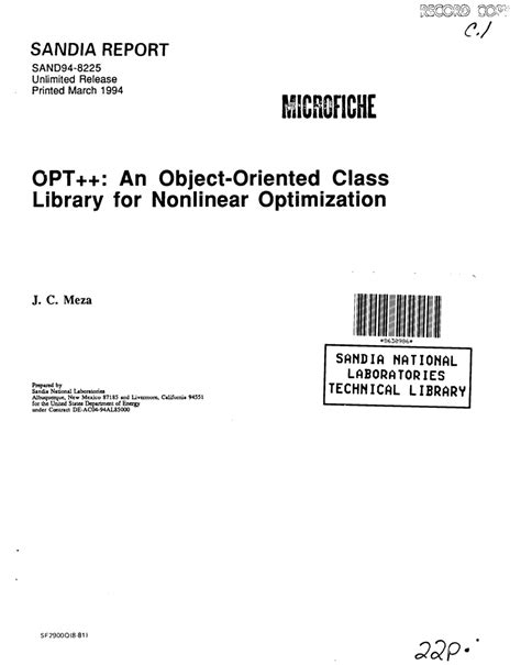 Pdf Opt An Object Oriented Class Library For Nonlinear Optimization