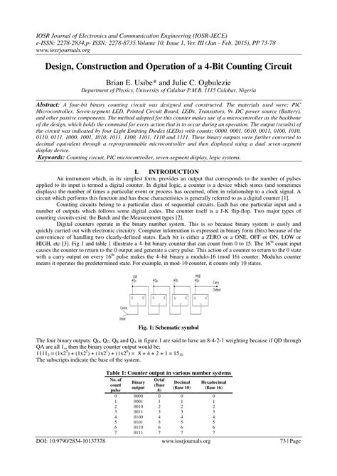 pdf design construction and operation of a 4 bit counting circuit