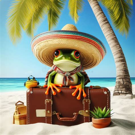 A Frog On Vacation On An Island Stock Illustration Illustration Of