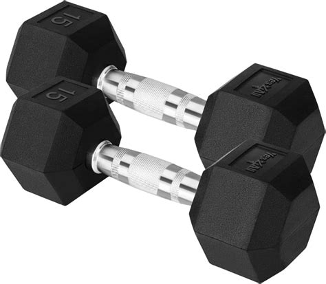 Yes4all 15 Lbs Pair Of Chrome Grip Encased Hex Dumbbells Durable Hand