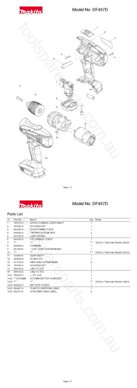 Makita DF457D Spare Parts