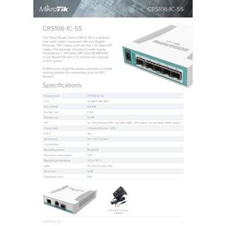 MikroTik CRS106 1C 5S Managed Switch With 5 1G SFP Ports 1 Gigabit RJ45 Ethernet Port
