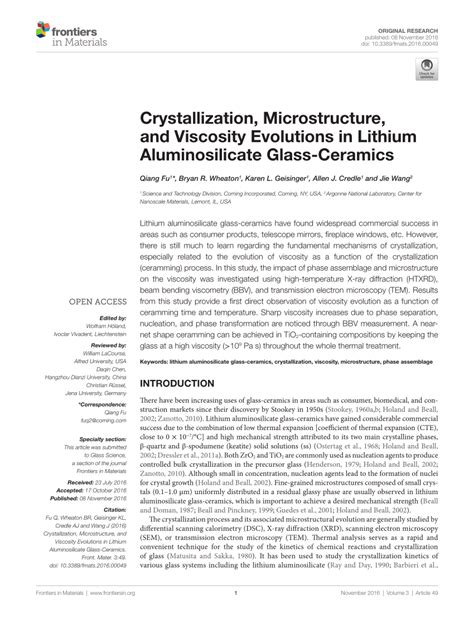 Pdf Crystallization Microstructure And Viscosity Evolutions In