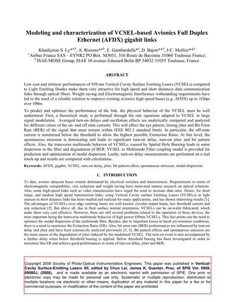 Pdf Modeling And Characterization Of Vcsel Based Avionics Full Duplex Ethernet Afdx Gigabit
