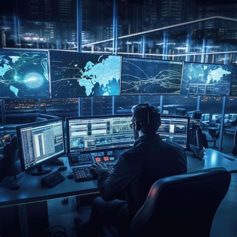 Premium Ai Image System Security Specialist Working At System Control Center Room Is Full Of
