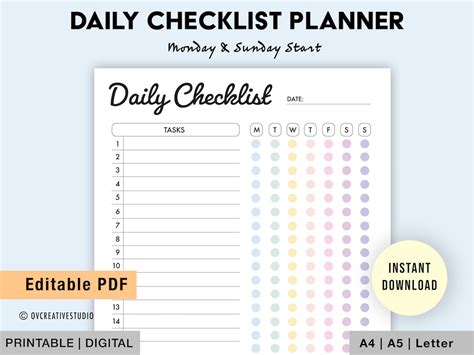 Editable Daily Checklist Printable Weekly To Do List Weekly